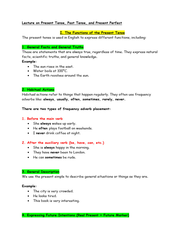 Lecture on Present Tense | PDF | Grammatical Tense | Verb