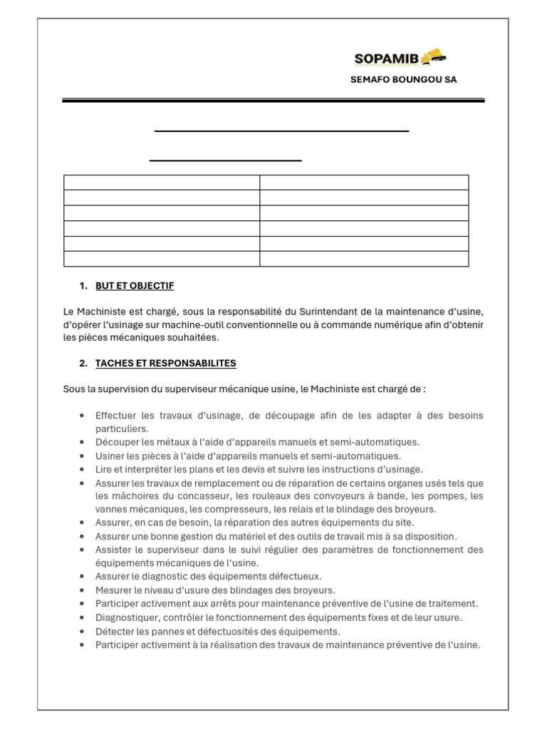 Recrutement Machiniste Semafo 2025 | PDF | Usine | Usinage