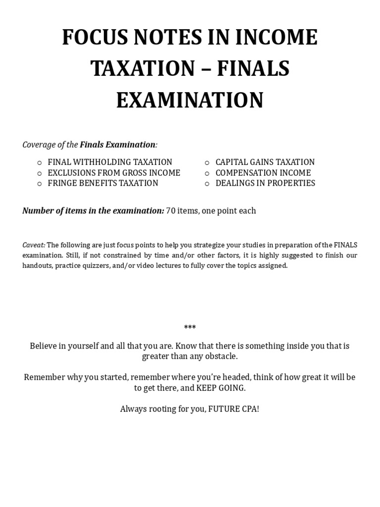 Focus Notes in Income Tax | PDF | Taxes | Capital Gains Tax