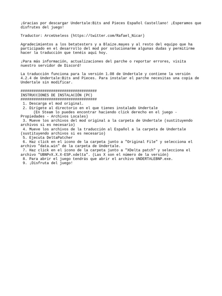 Traducción Undertale: Bits y Piezas ES | PDF