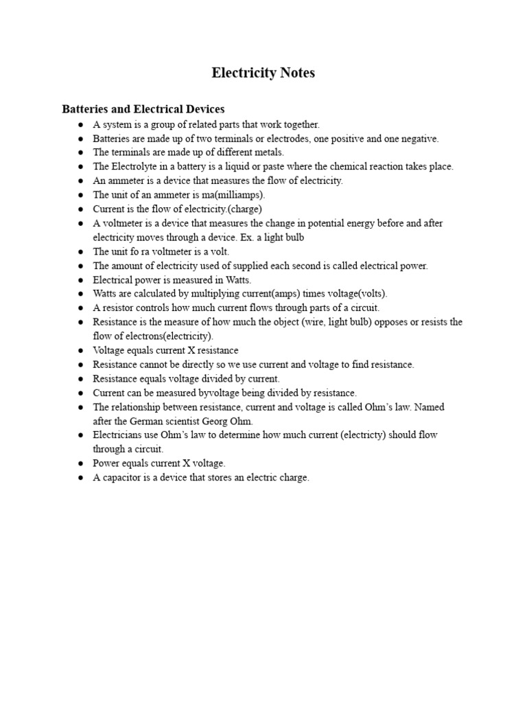 Electricity Notes | PDF