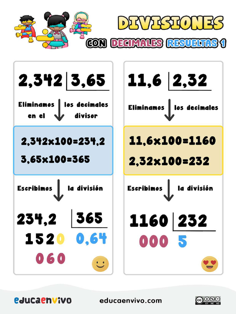 Divisiones Decimales Dividendo y Divisor Resueltas | PDF