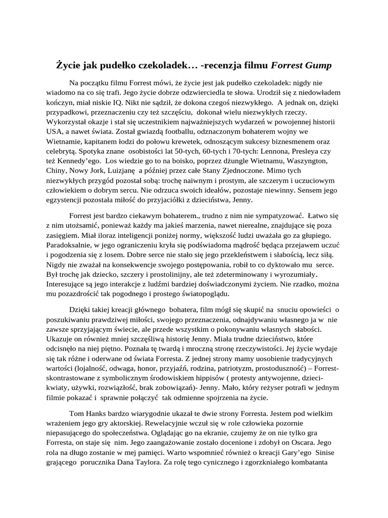 Recenzja Filmu Forrest Gump | PDF