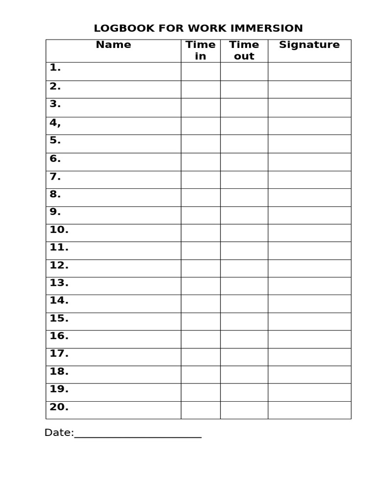 Logbook For Work Immersion | PDF