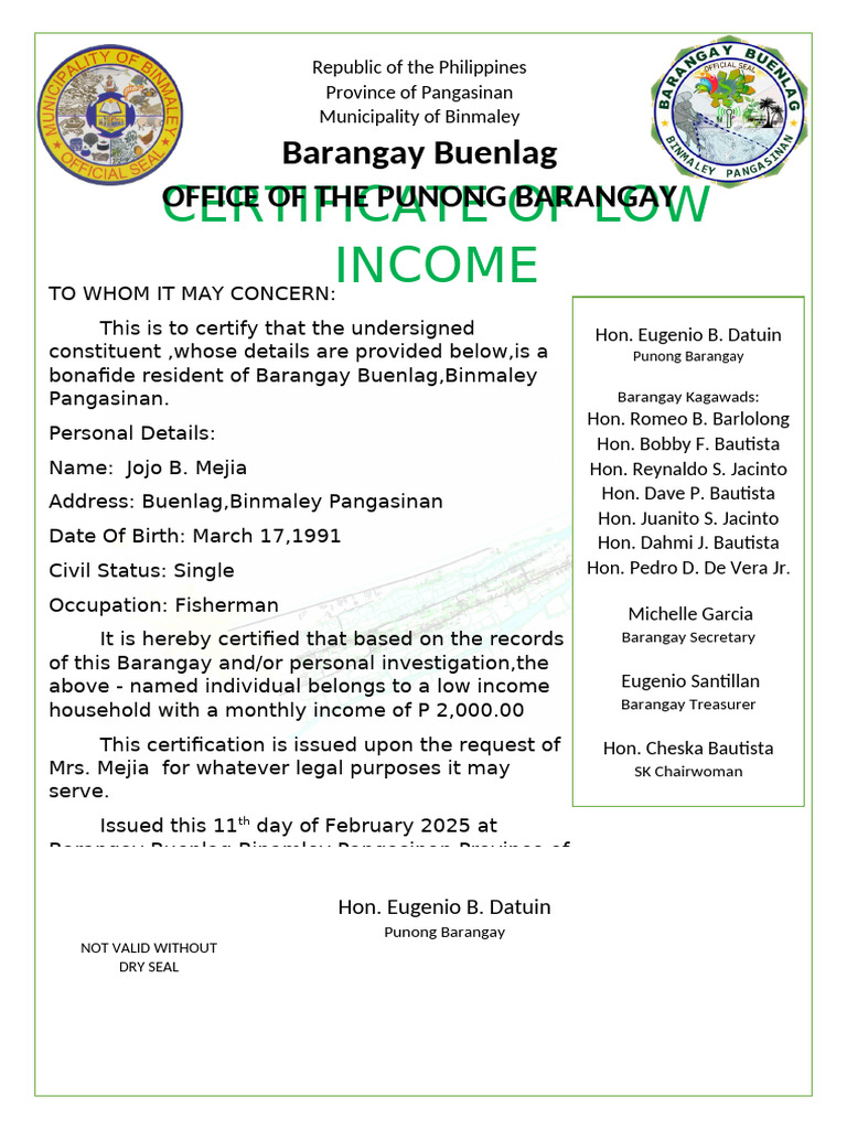 Certificate of Low Income Status | PDF