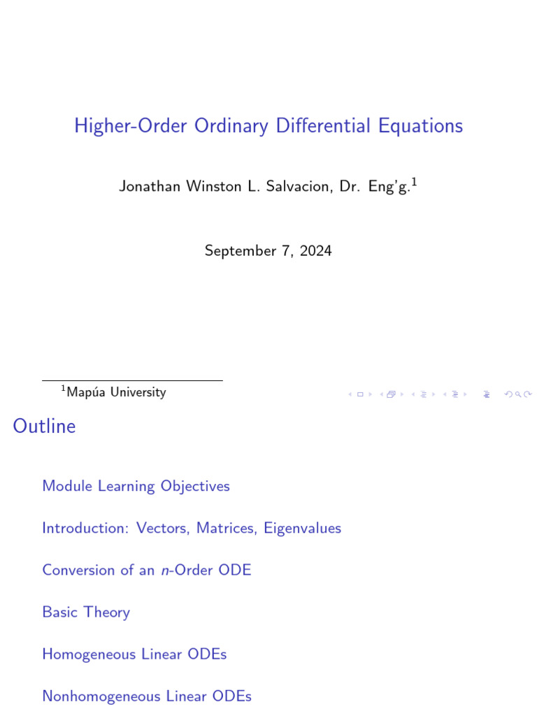 L01_ODE_Higher_ORDER | PDF | Eigenvalues And Eigenvectors | Matrix (Mathematics)