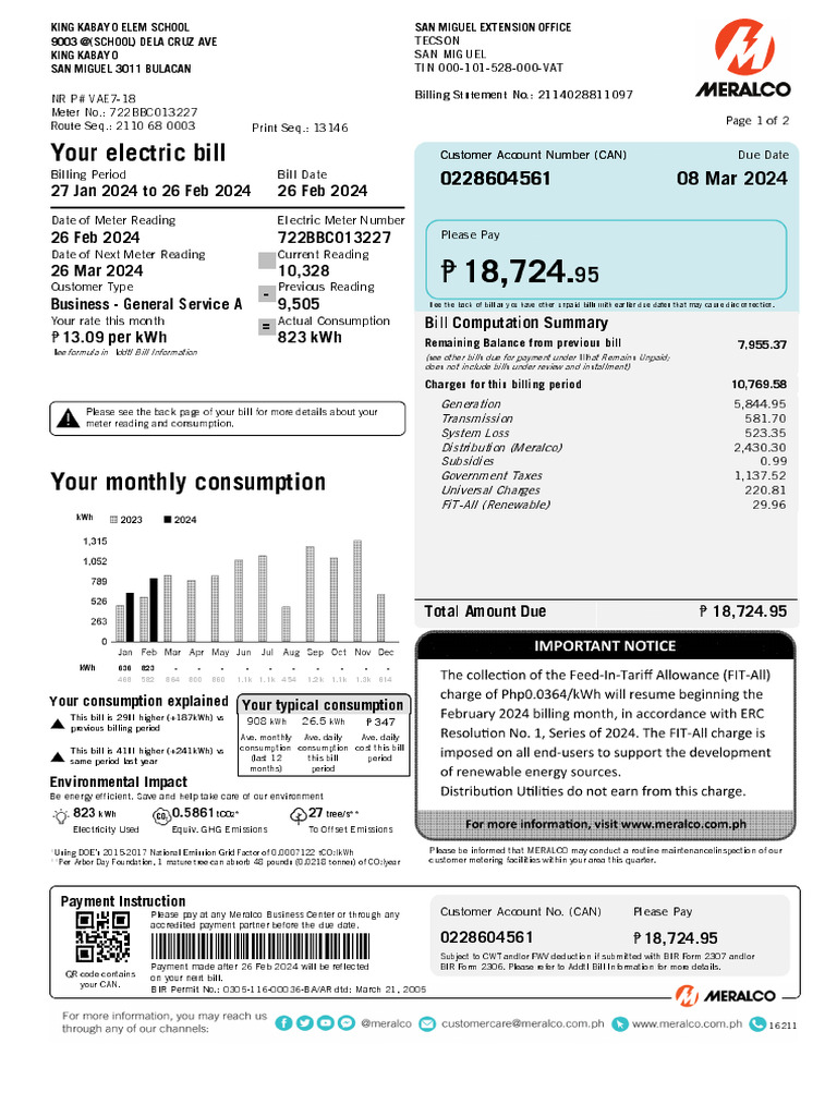 Meralco Receipt_326949410101_02262024 | PDF | Banks | Power (Physics)