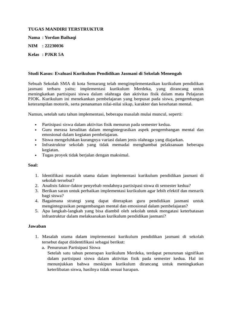 Tugas Mandiri Terstruktur Kajian Kurikulum | PDF