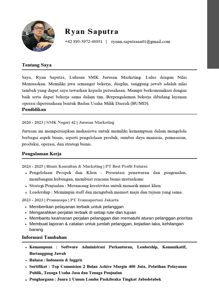 CV Ryan Saputr PDF | PDF