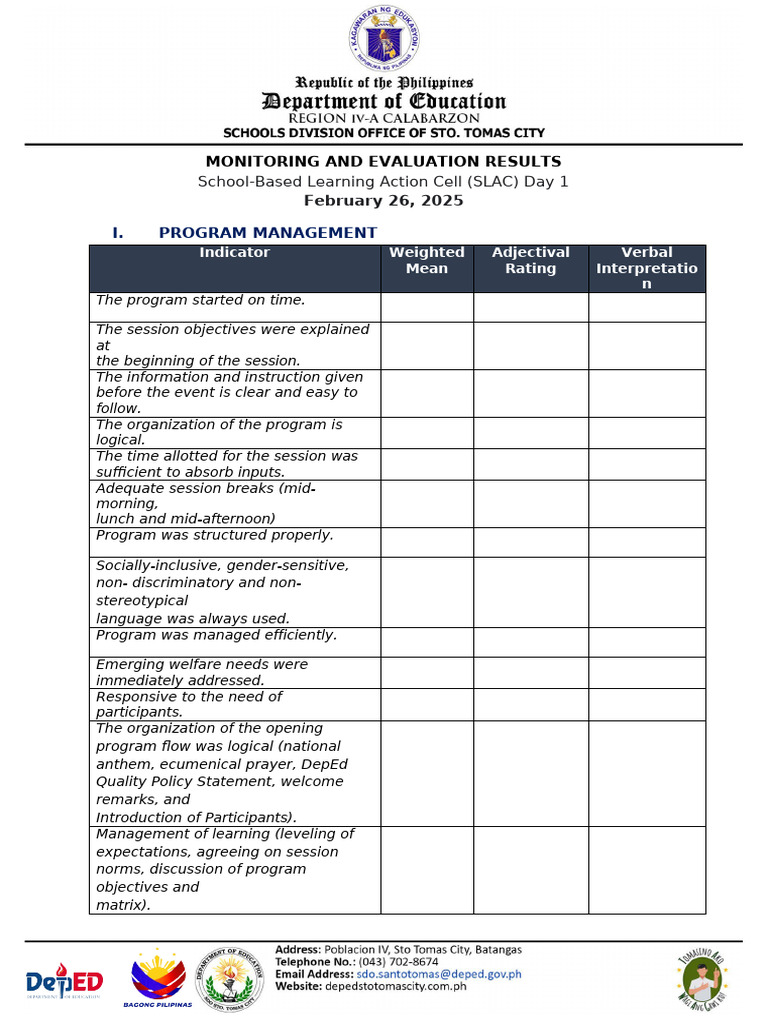 Monitoring and Evaluation Results - Slac 2 Day 1 | PDF | Expert | Learning