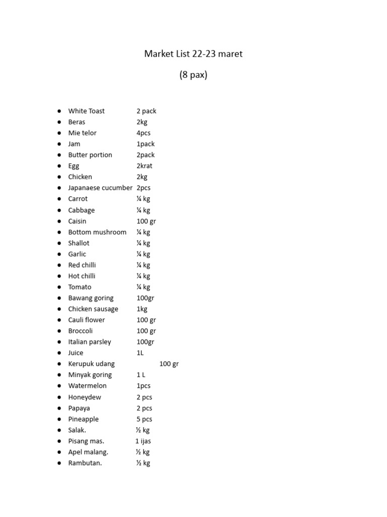 Grocery Market List for March 2023 | PDF