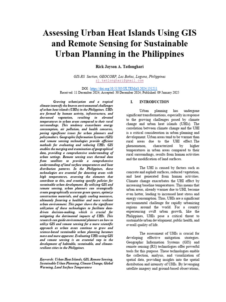 Assessing Urban Heat Islands Using GIS and Remote Sensing For Sustainable Urban Planning | PDF ...