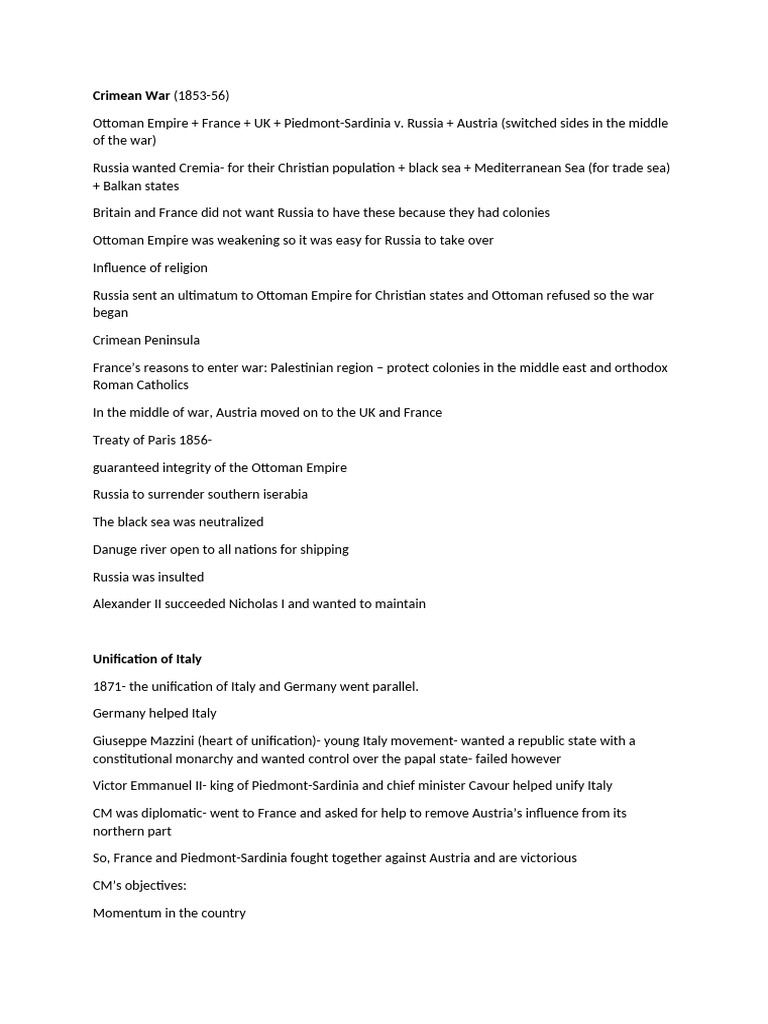 Crimean War's Role in Italian-German Unification | PDF | Kingdom Of ...