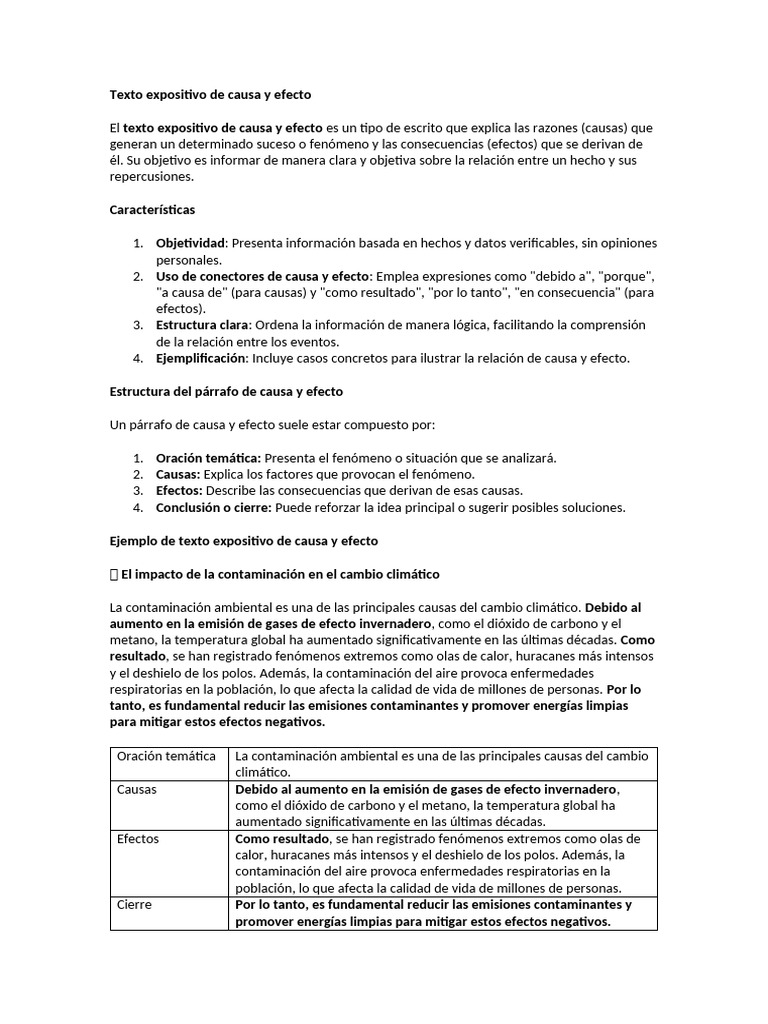Texto Expositivo: Causa y Efecto | PDF | Contaminación | Mitigación del ...