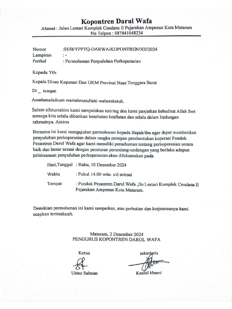 Surat Undangan Penyuluhan Koperasi | PDF