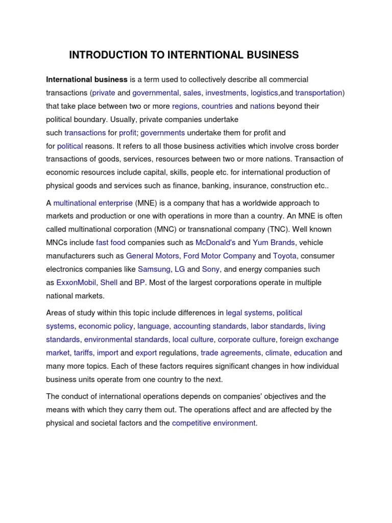 Overview of International Business Concepts | PDF | International ...