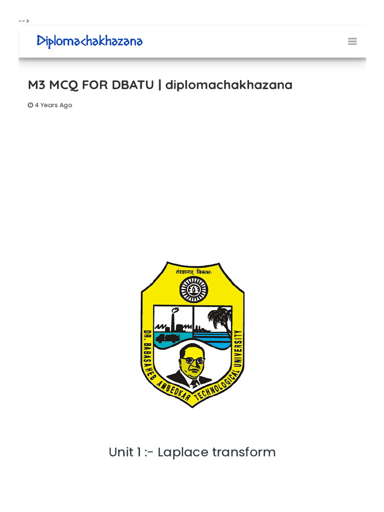 m3 MCQ For Dbatu | PDF | Ordinary Differential Equation | Equations