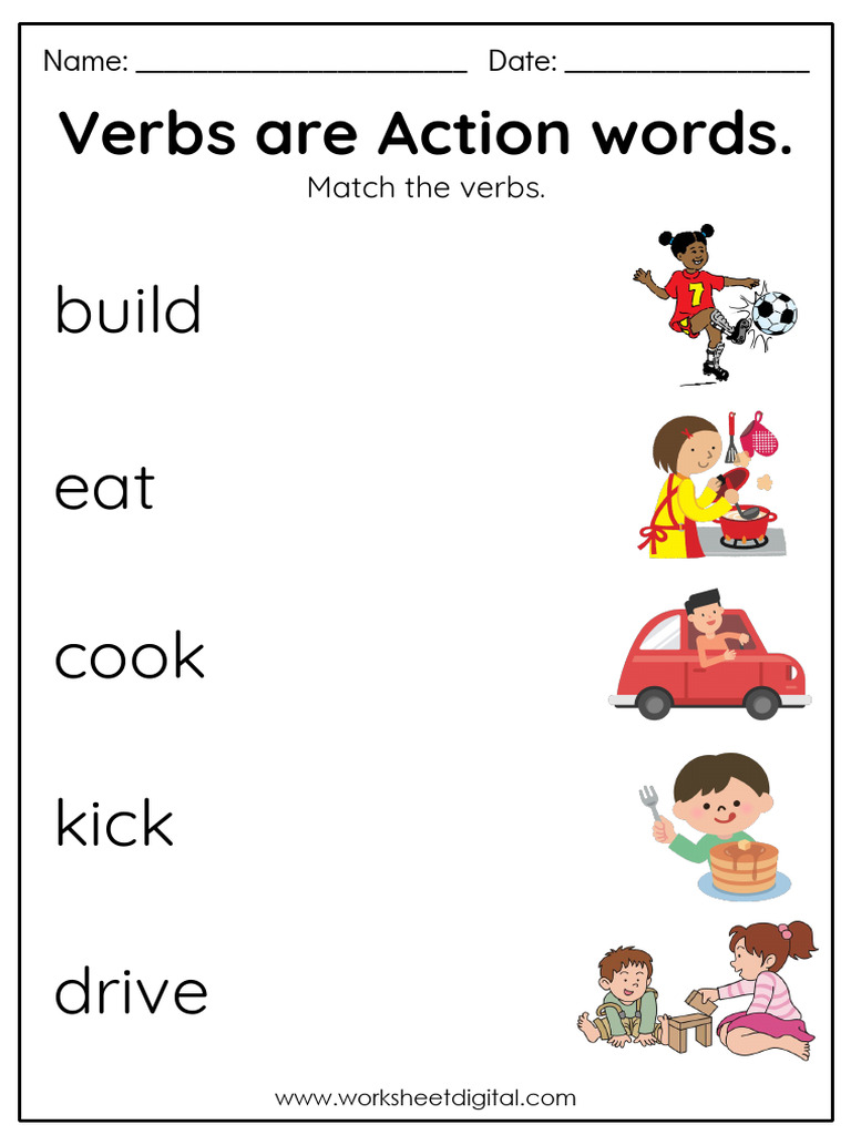 Action Verbs Matching Worksheet | PDF