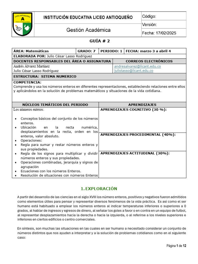 Números Enteros: Guía para Séptimo Grado | PDF | Entero | Sustracción