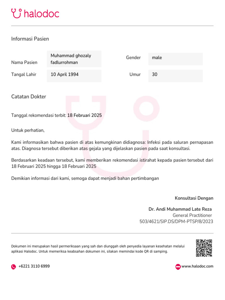 Halodoc Surat Sakit | PDF
