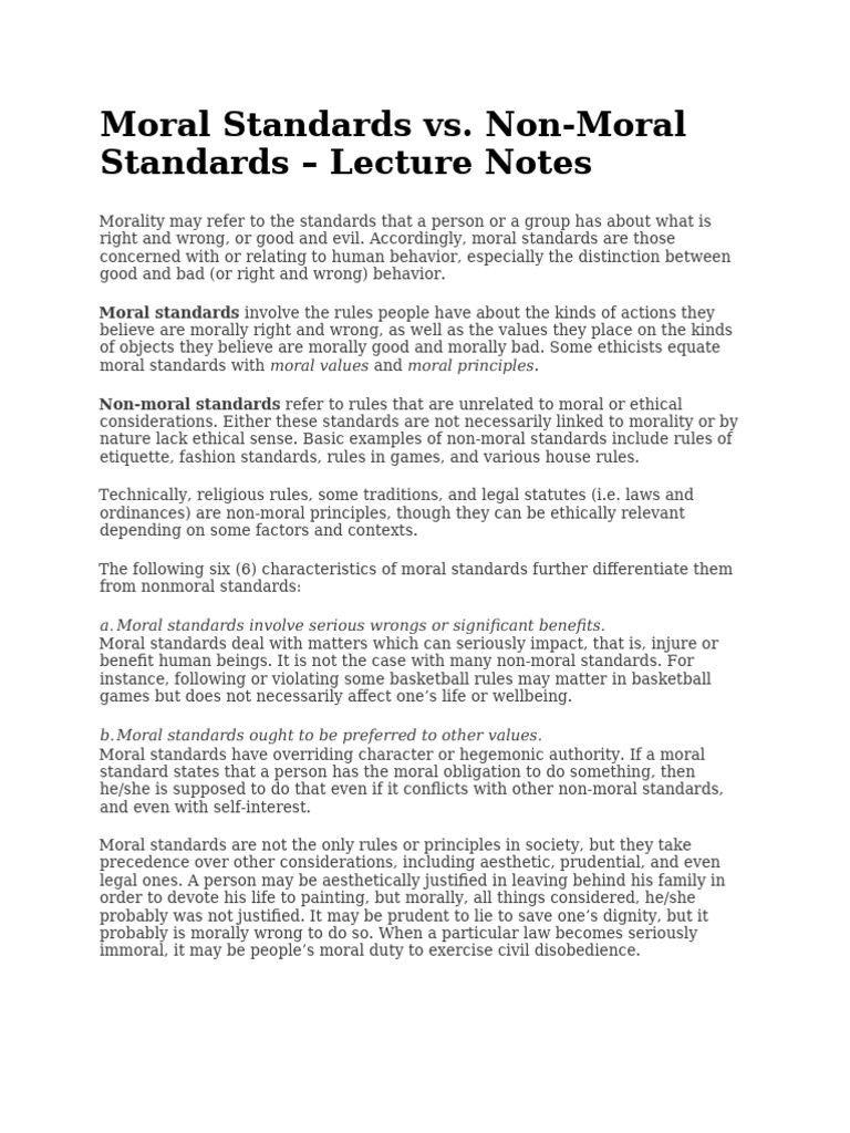 Lecture Notes (Moral Standards vs. Moral Norms) | PDF | Morality | Good ...