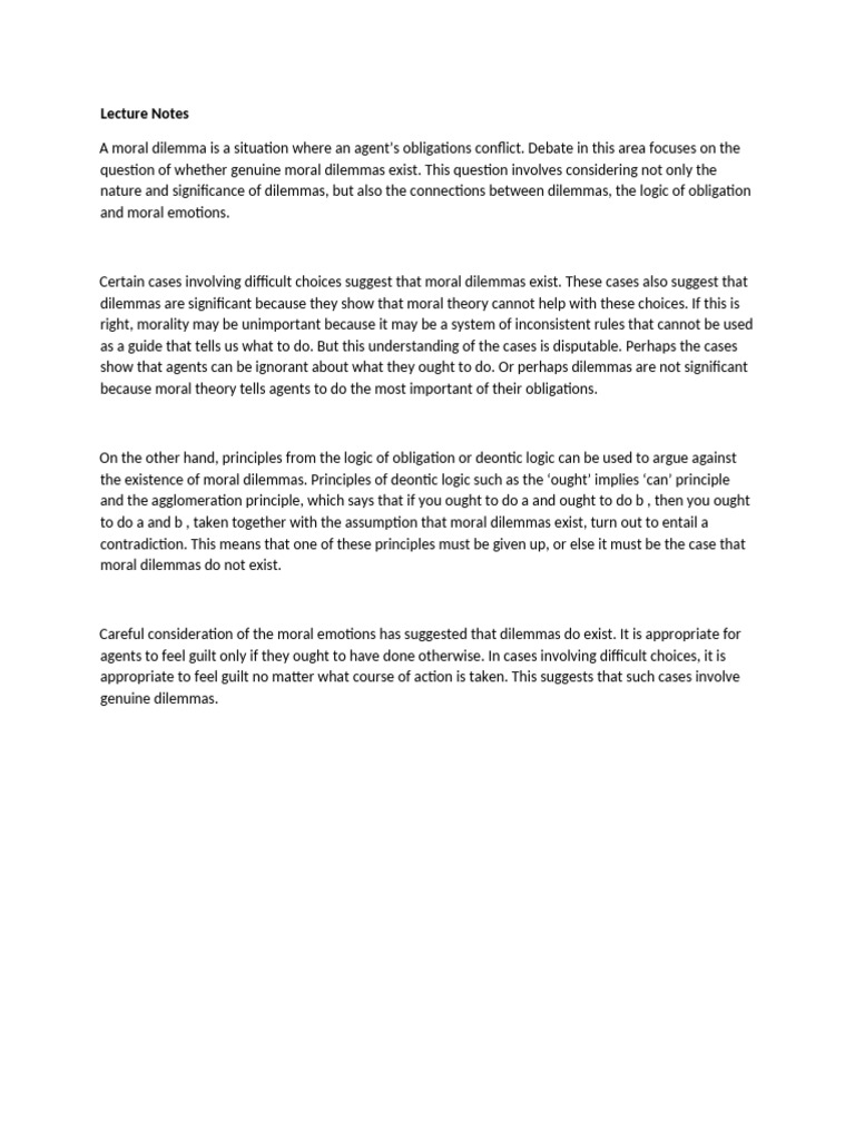 Lecture Note (Moral Dilemma) | PDF