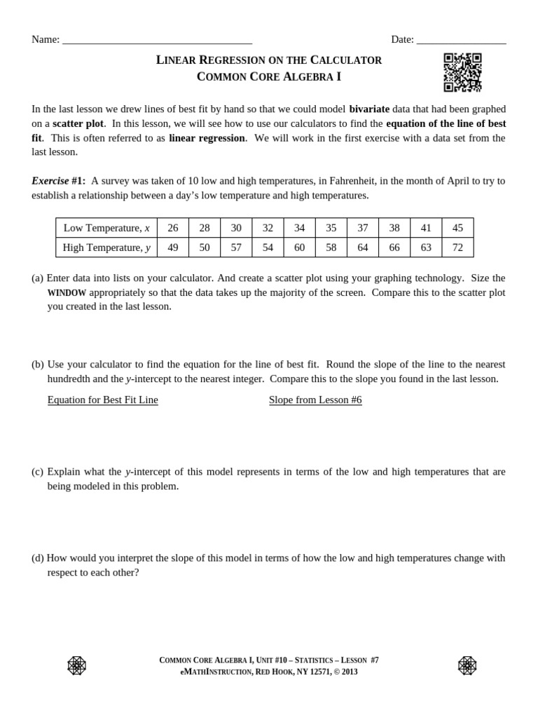 Unit-10.Lesson-7.Linear-Regression-on-the-Calculator | PDF | Algebra ...