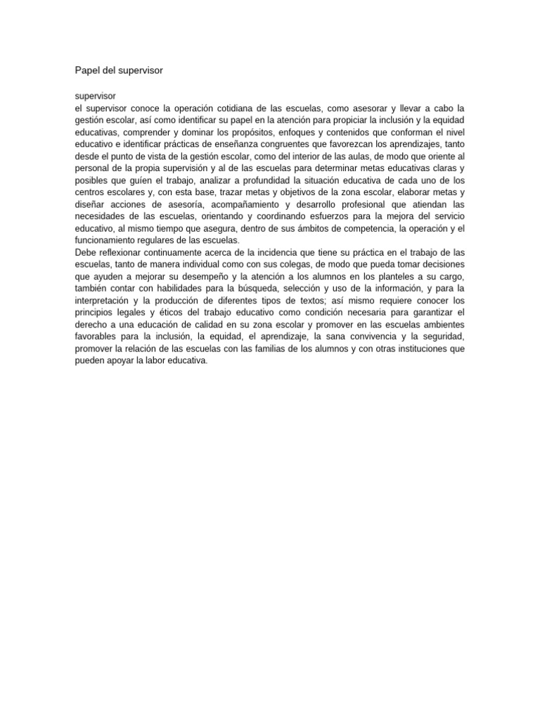 Papel Del Supervisor | PDF | Enseñando | Escuelas