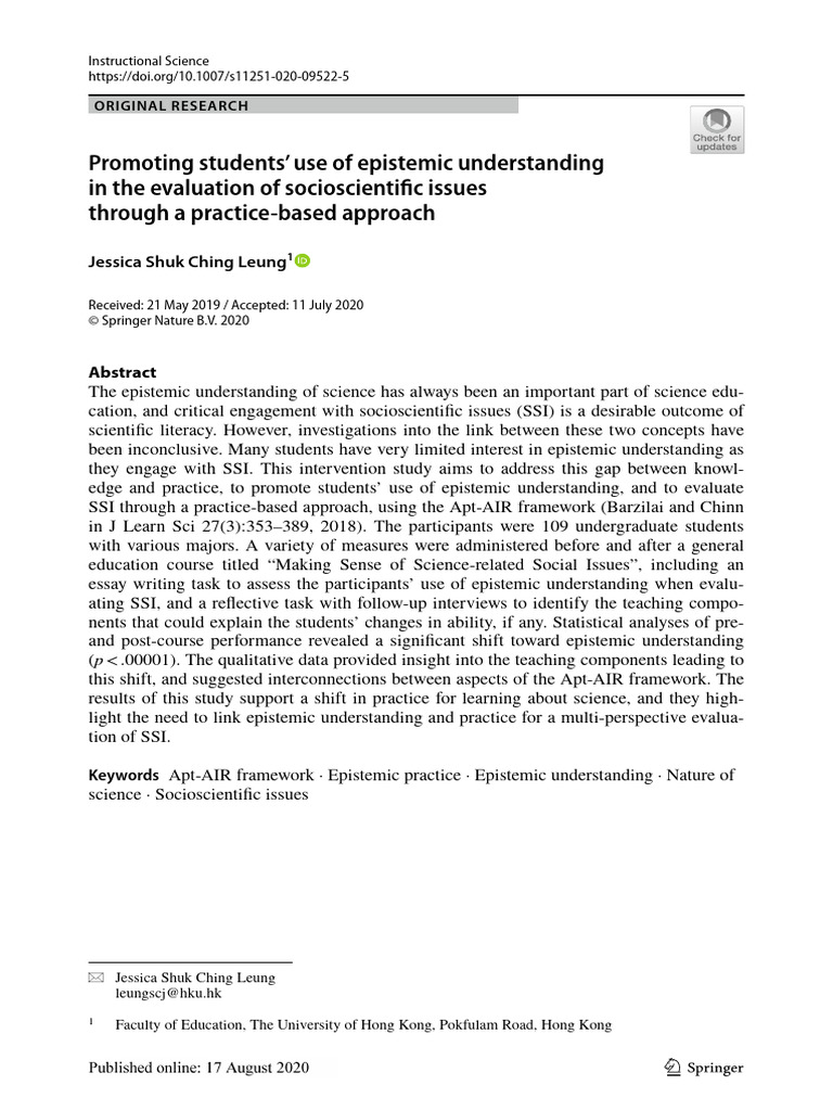 10.1007@s11251 020 09522 5 | PDF | Epistemology | Procedural Knowledge