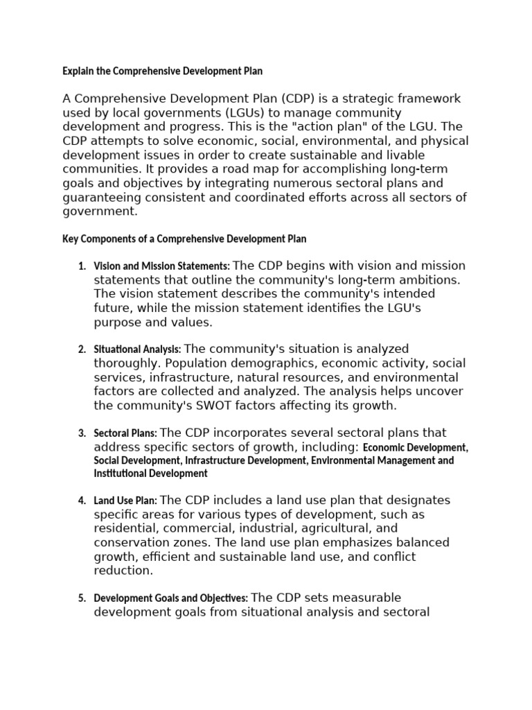 Explain The Comprehensive Development Plan | PDF | Sustainability | Goal
