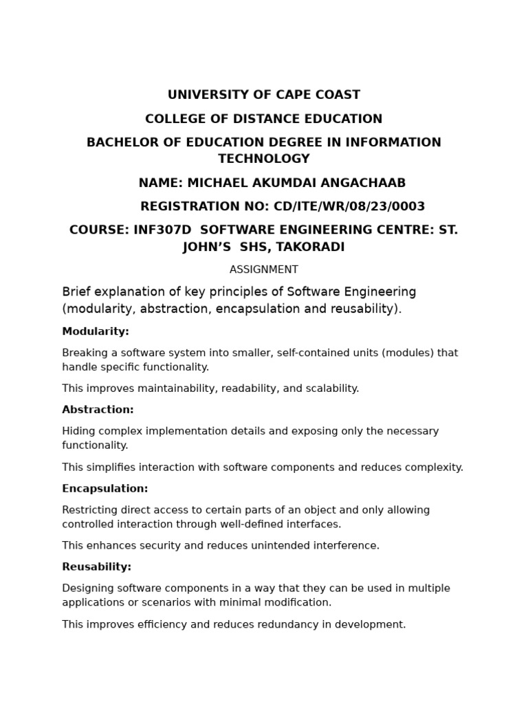 Software Engineering Assignment Two - Michael Angachaab (CD-ITE-WR-08!23!0003) | PDF | Model ...