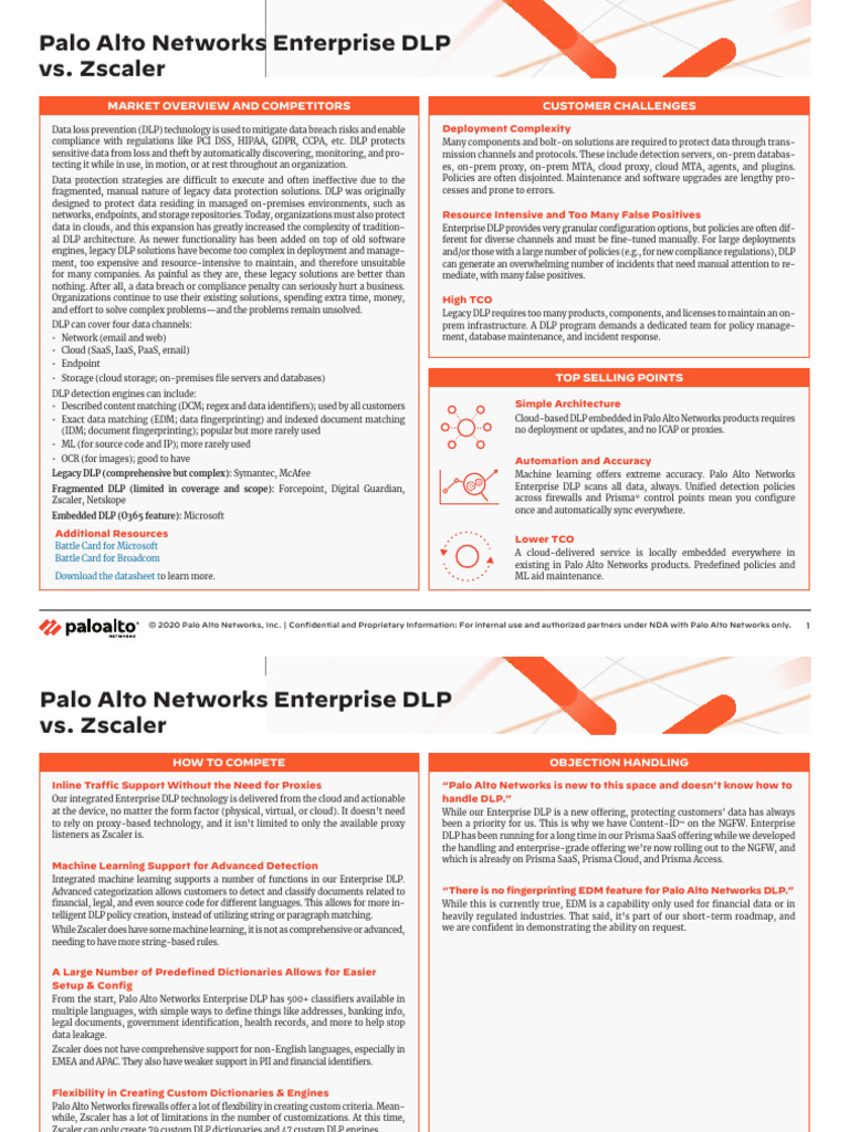 Palo Alto Networks Enterprise DLP Vs Zscaler BC | PDF | Cloud Computing | Proxy Server
