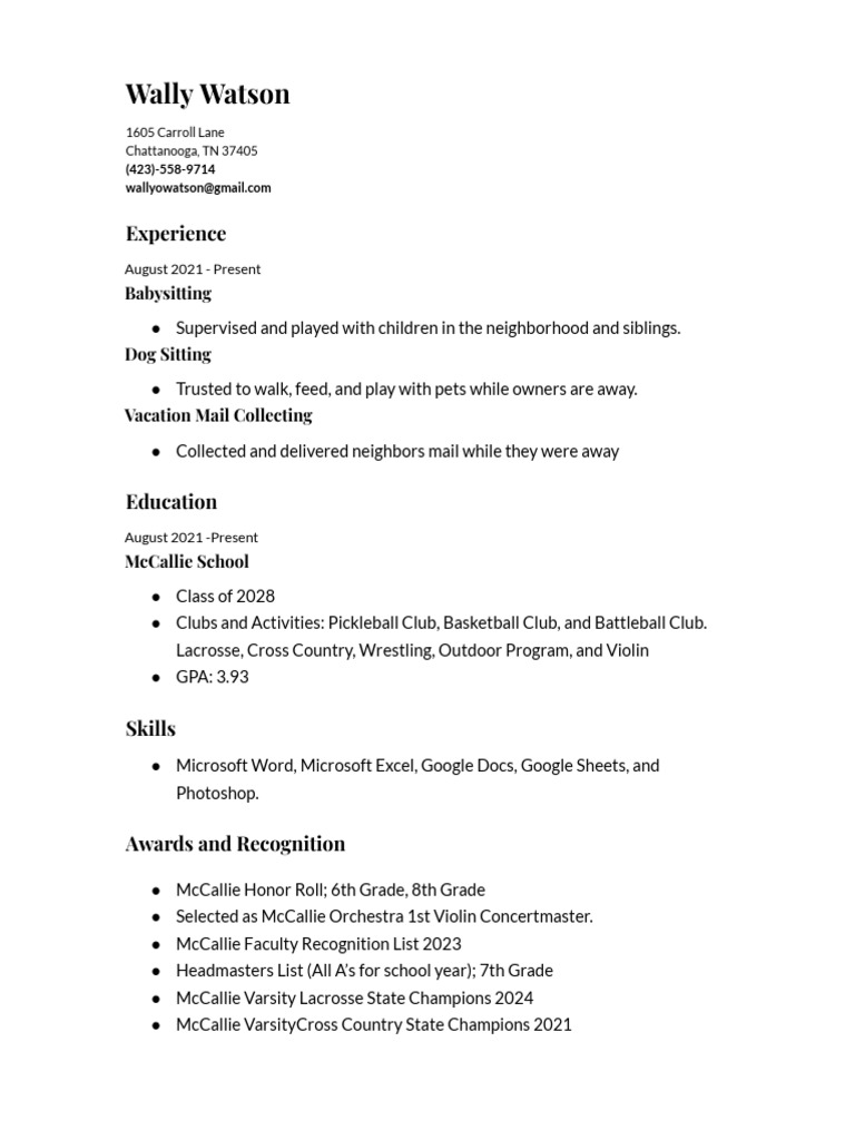 Wally Watson 2024 Resume | PDF