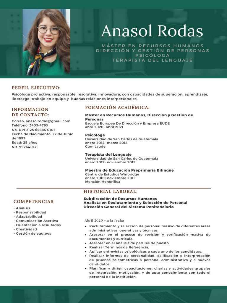 CV Rodas Guerra Gladys Anasol PDF | PDF | Gestión de recursos humanos | Sicología