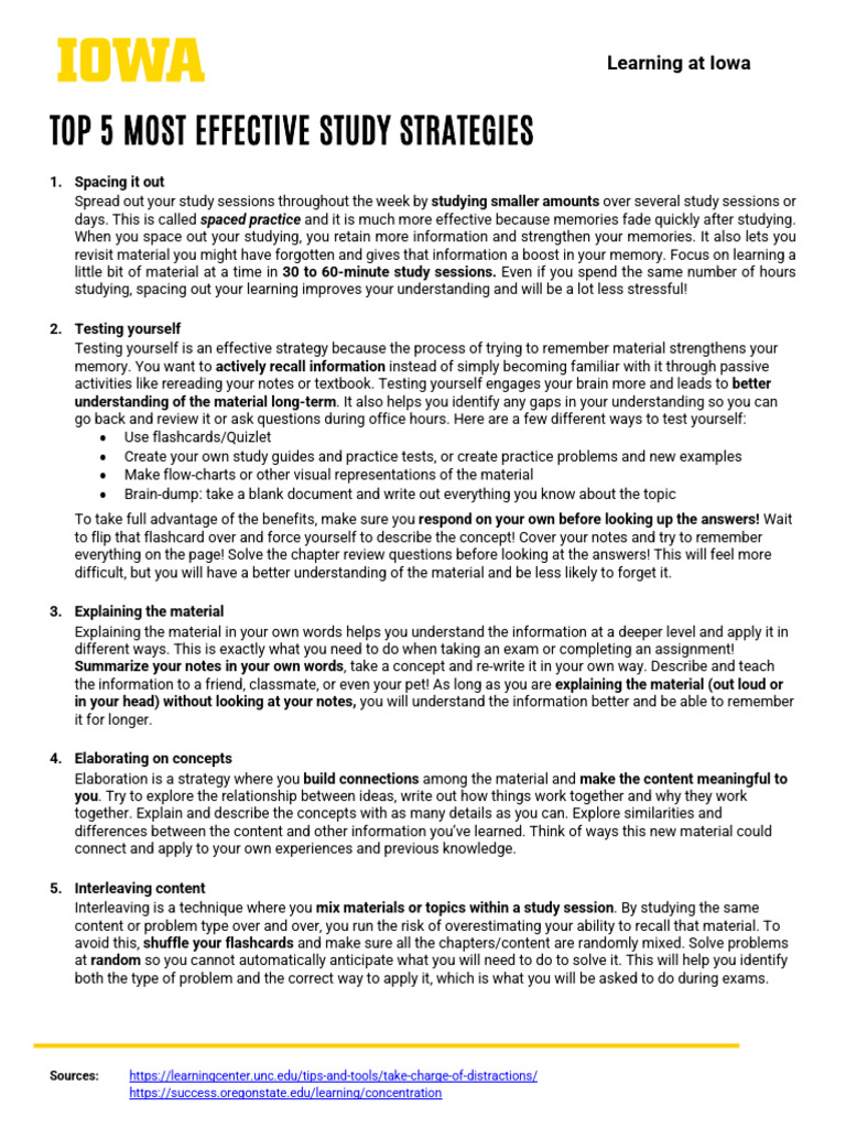Top 5 Effective Study Strategies | PDF | Memory | Concept