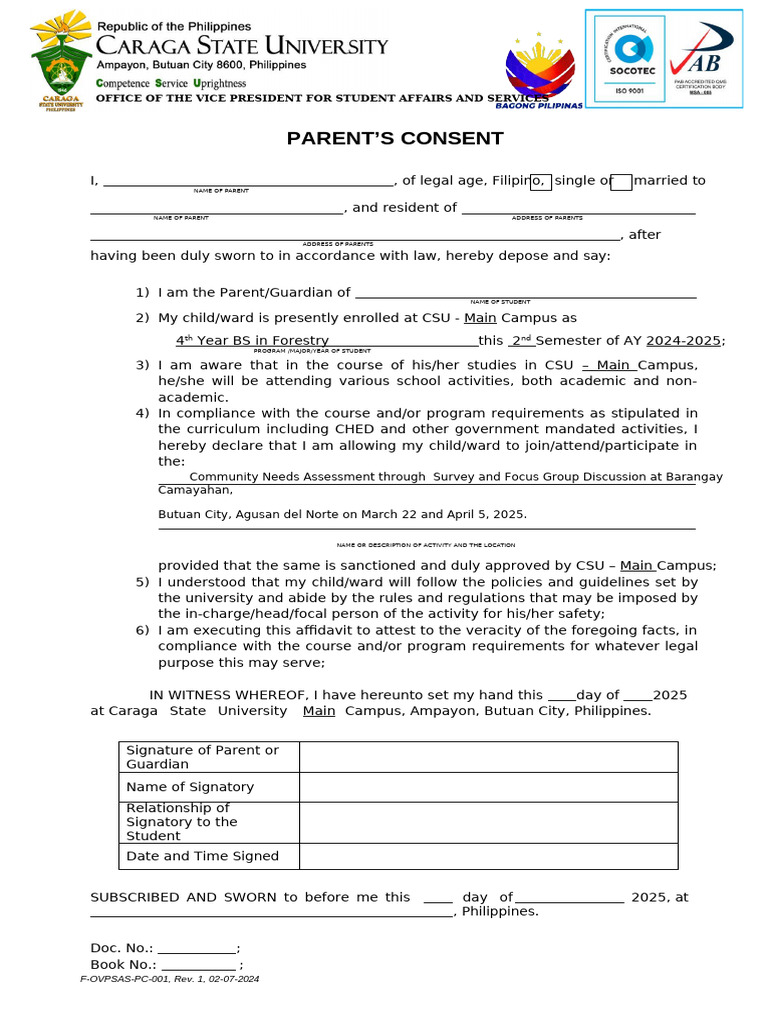 16 Parents Consent F Ovpsas Edited | PDF