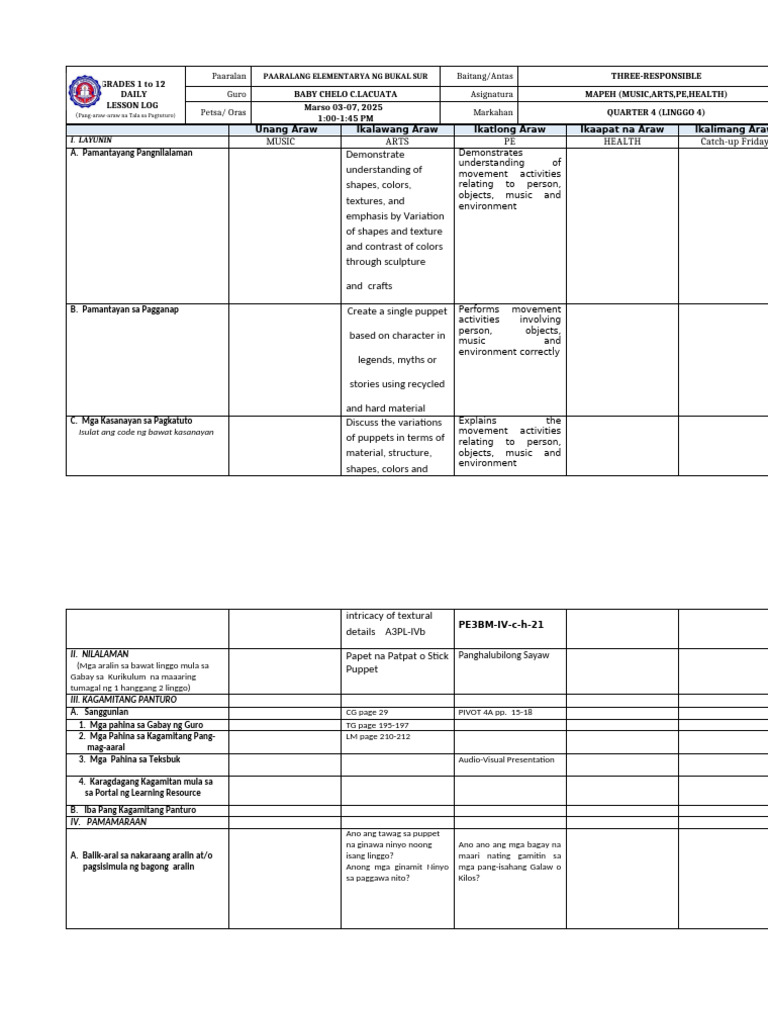 DLL-MAPEH-Q4-WK4 | PDF