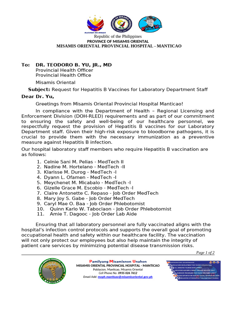 Request for Hepatitis B Vaccines | PDF | Vaccines | Hepatitis B