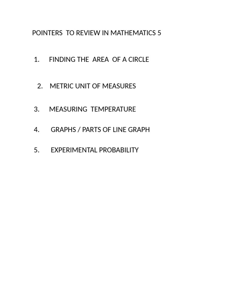 Pointers to Review in Mathematics 5 | PDF