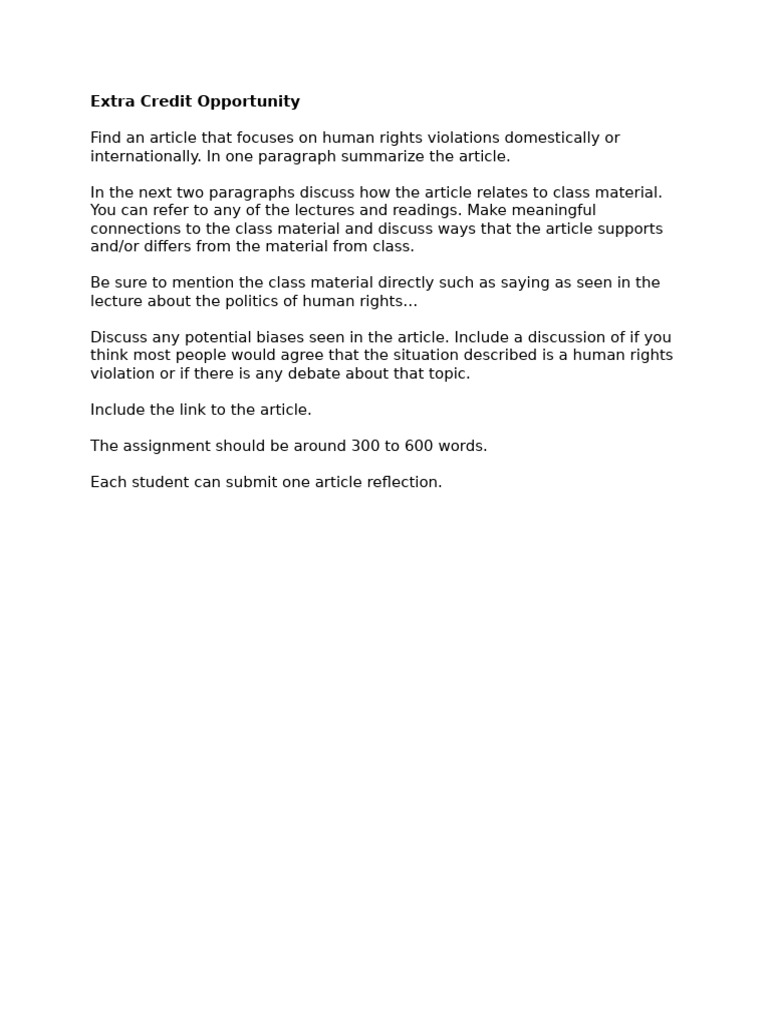 Extra Credit Opportunity | PDF