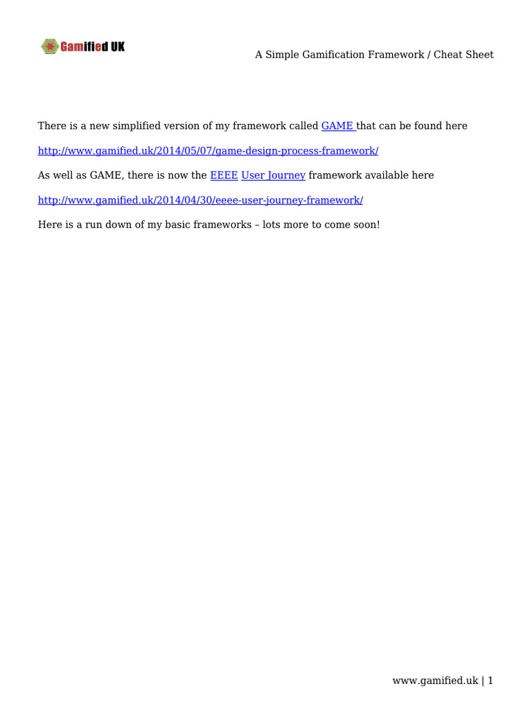 A Simple Gamification Framework _ Cheat Sheet | PDF | Human Communication