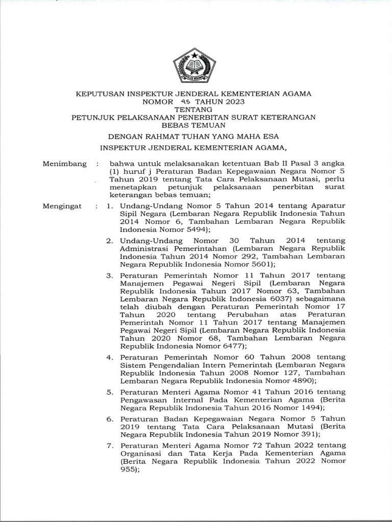 Kep Itjen 45 Tahun 2023 Juklak Penerbitan SKBT | PDF