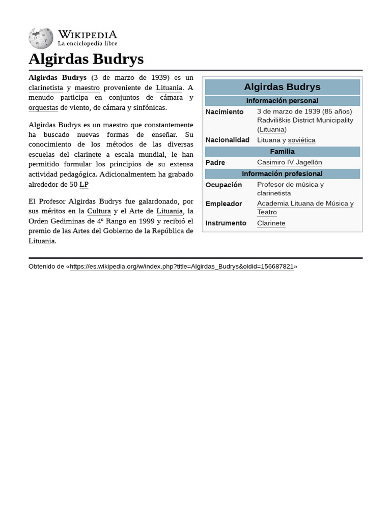 Algirdas Budrys: Clarinetista Lituano | PDF