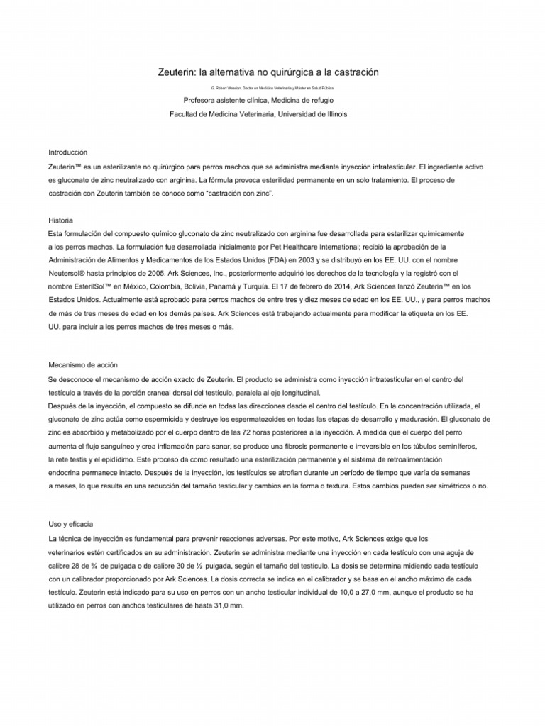 Zeuterin The Non Surgical Alternative To Neutering | PDF | Testículo ...