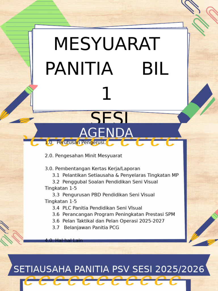 Mesyuarat Panitia Pendidikan Seni Visual Bil.1 Sesi 2025 - 2026 | PDF