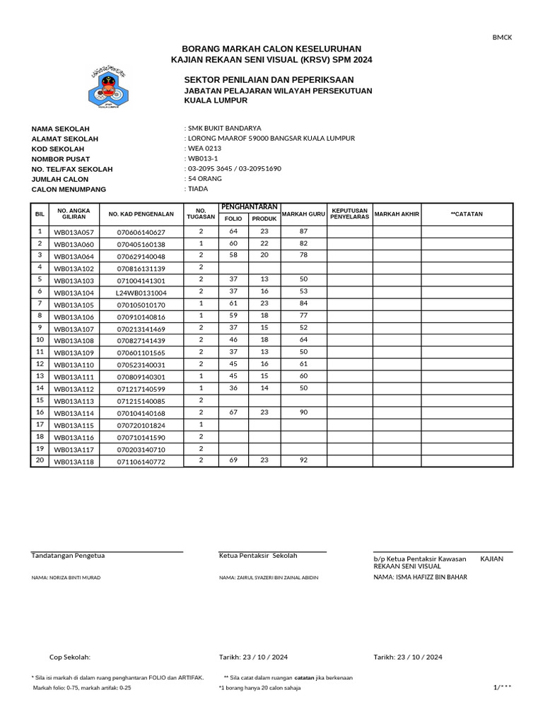 Borang BMCK 2024 KRSV | PDF