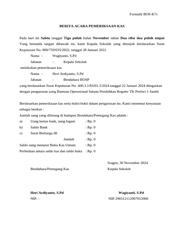 Pemeriksaan Dan Penutupan Kas BOSREG | PDF