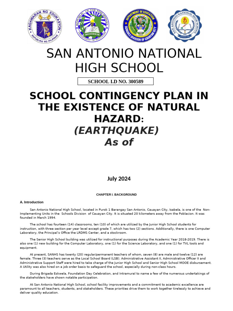 San Antonio High School Earthquake Plan | PDF | Earthquakes | Hazards