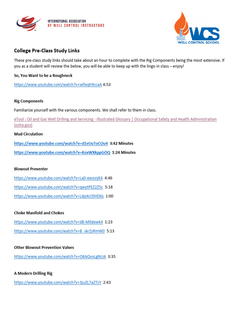Essential Pre-Class Study Links for Roughnecks | PDF