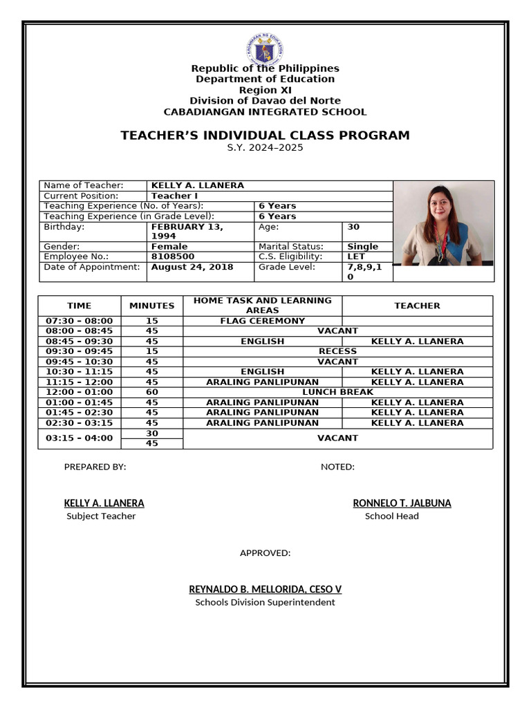 Class Program-KELLY L.-2024-2025 | PDF